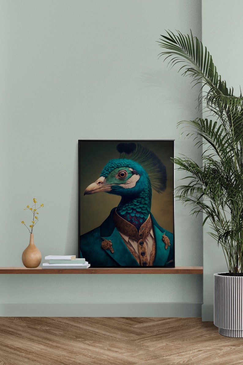 Victorian Peacock Portrait, Maximalist Decor, Baroque Pop Art, Moody ...
