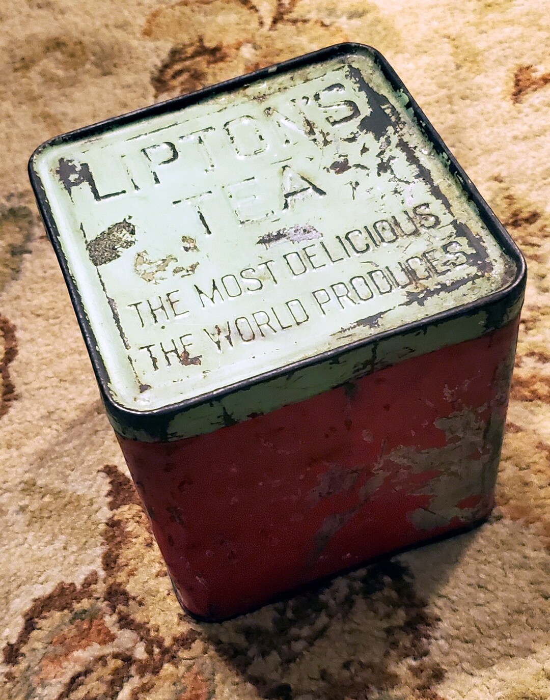 Rare 1940's Metal Lipton Tea Turquoise Red Tin Container - Etsy