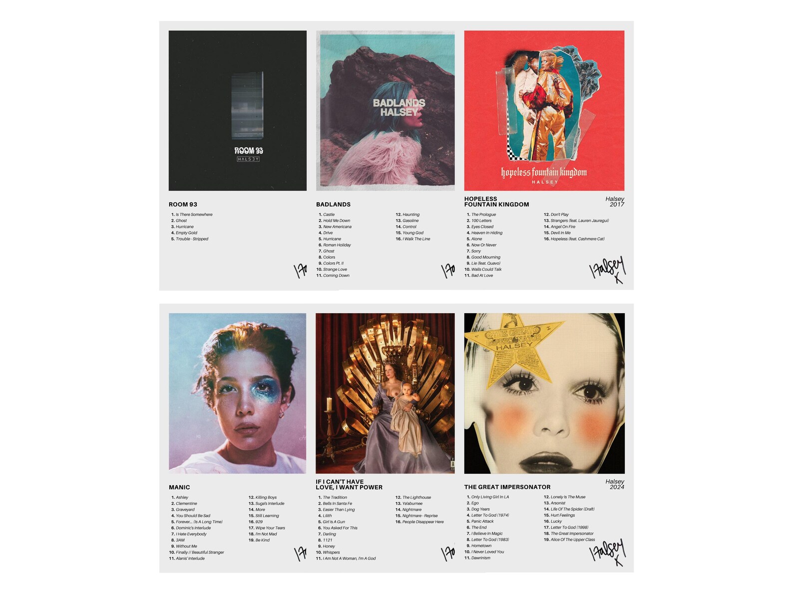 Halsey Set of 6 Digital Download Prints the Full Discography - Etsy