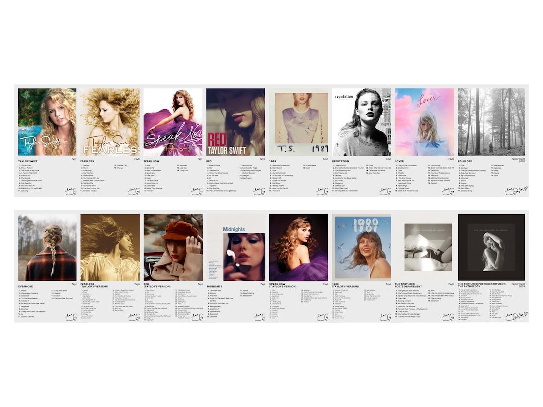 Taylor Swift Set of 16 Digital Download Prints the Full Discography ...
