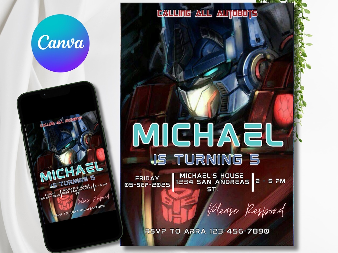 Optimus Prime Editable & Printable Birthday Invitation Transformers ...