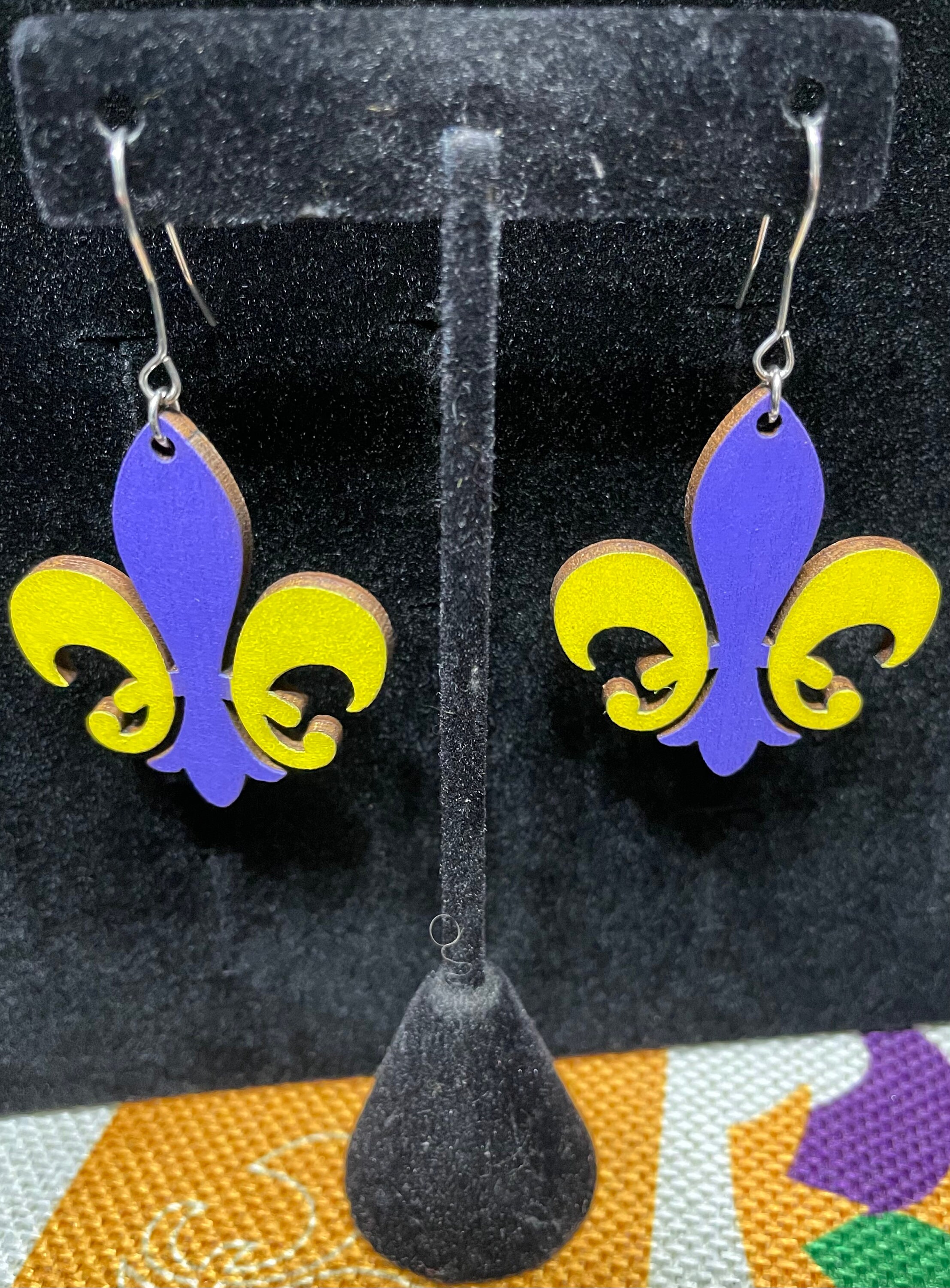 LSU Purple and Gold Fleur-de-lis Wooden Earrings - Etsy