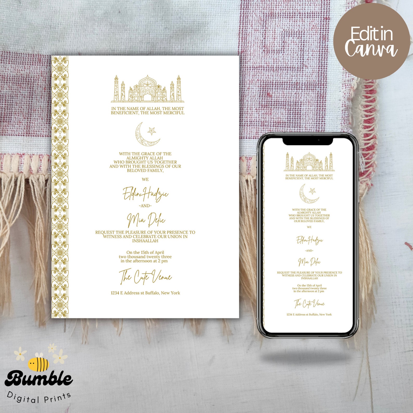 Editable Muslim Wedding Invitation, Muslim Invitation, Islamic Wedding ...