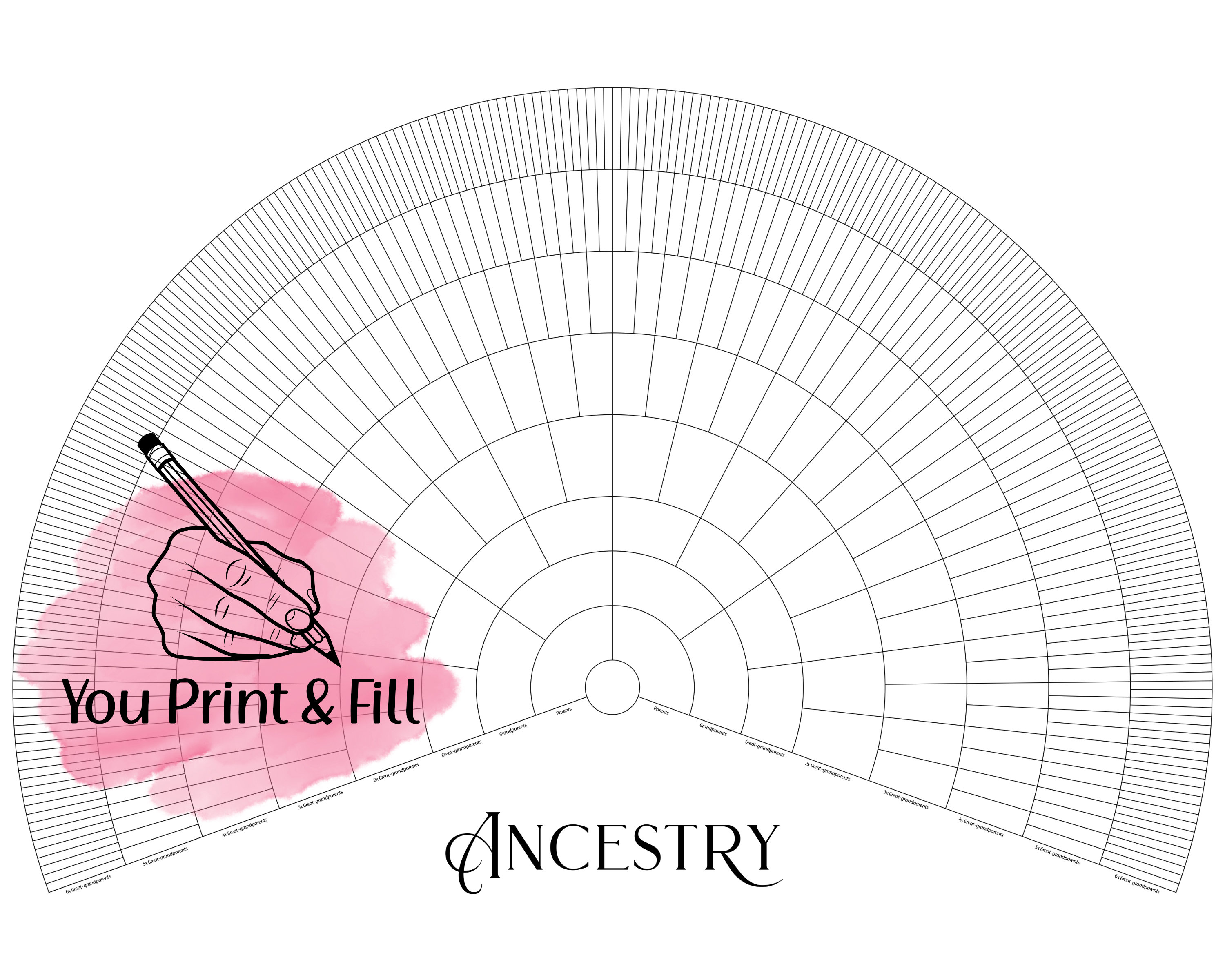 9 Generation Fan Chart, Print & Fill, Digital Printable Fan Chart ...