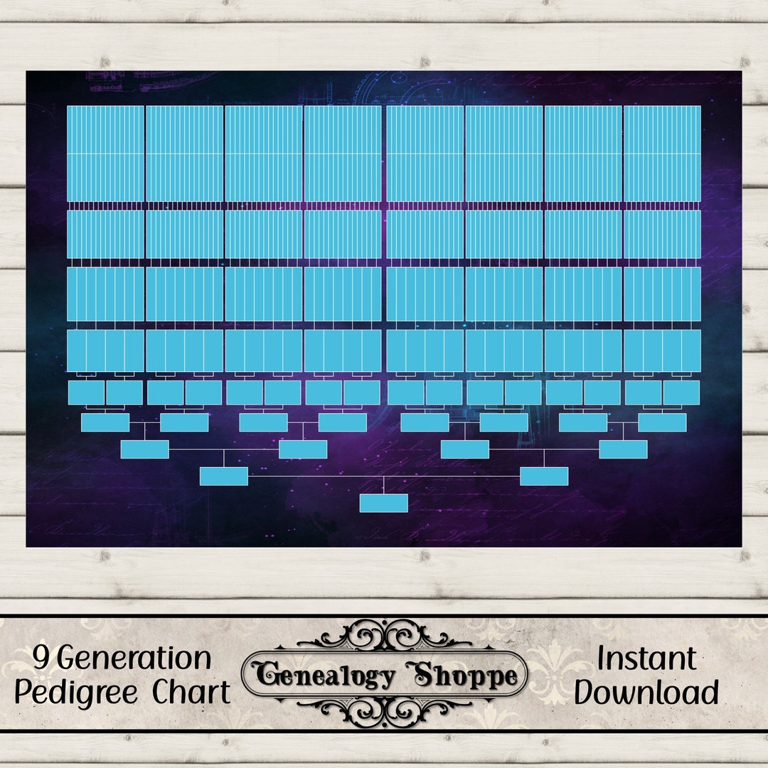 9 Generation Pedigree Chart, Deep Blue Background Turquoise Frames ...