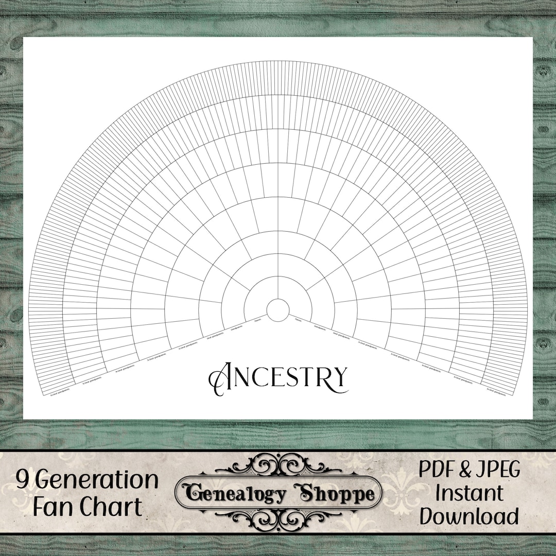 9 Generation Fan Chart, Print & Fill, Digital Printable Fan Chart ...
