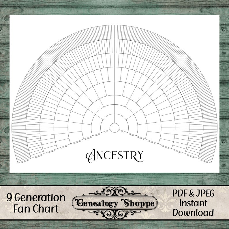 9 Generation Fan Chart, Print & Fill, Digital Printable Fan Chart ...
