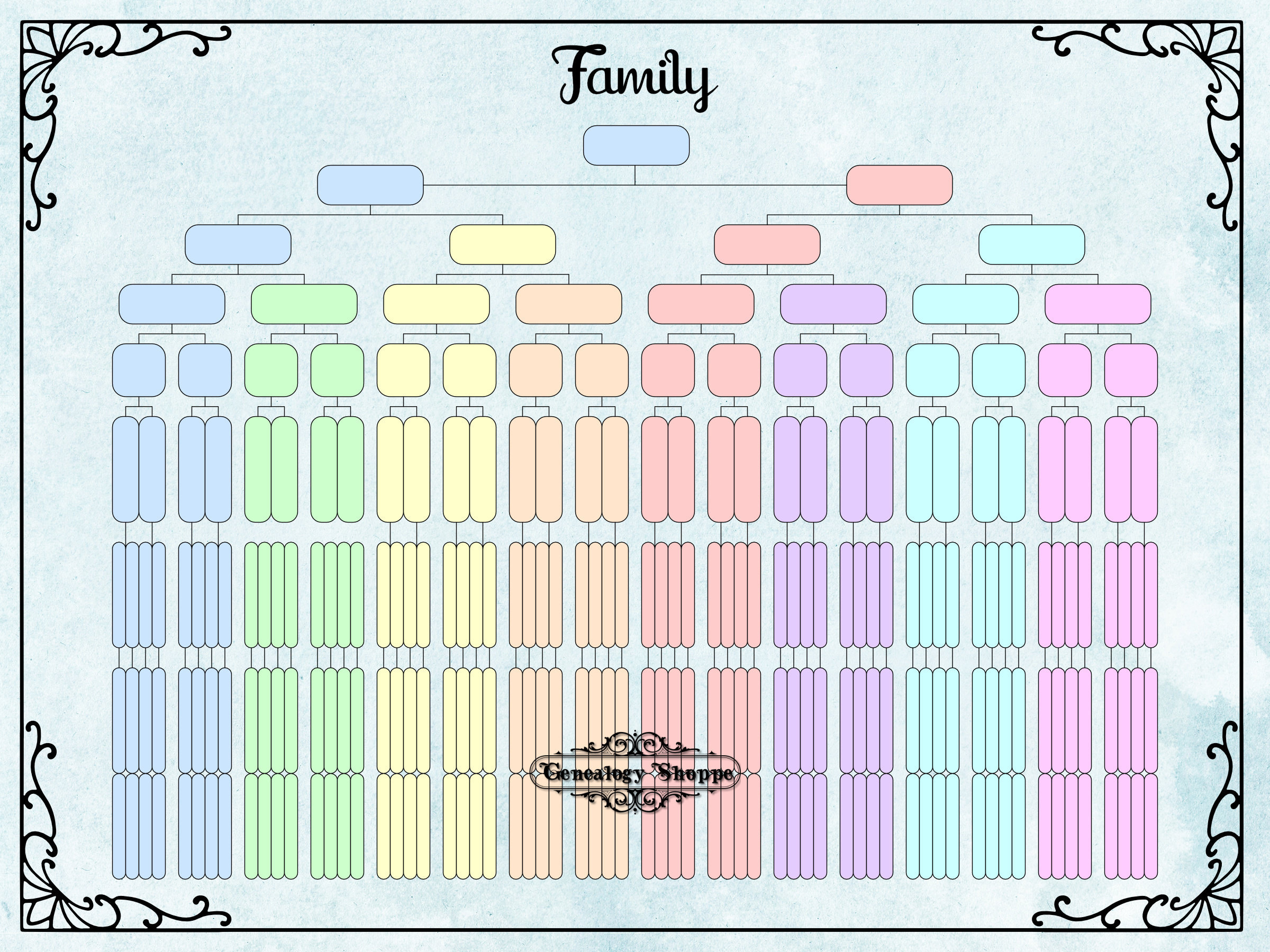 8 Generation 8 Color Pedigree Chart, Blue Watercolor Background, Print ...