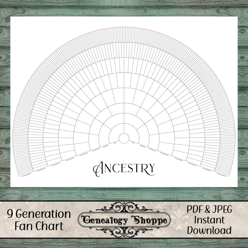 9 Generation Fan Chart, Print & Fill, Digital Printable Fan Chart ...