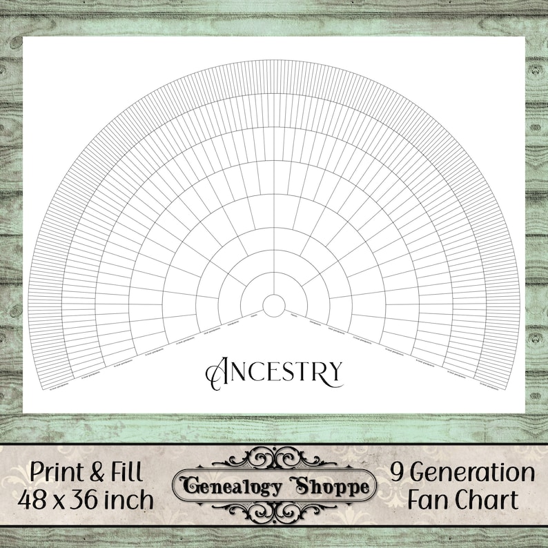 9 Generation Fan Chart, Print & Fill, Digital Printable Fan Chart ...