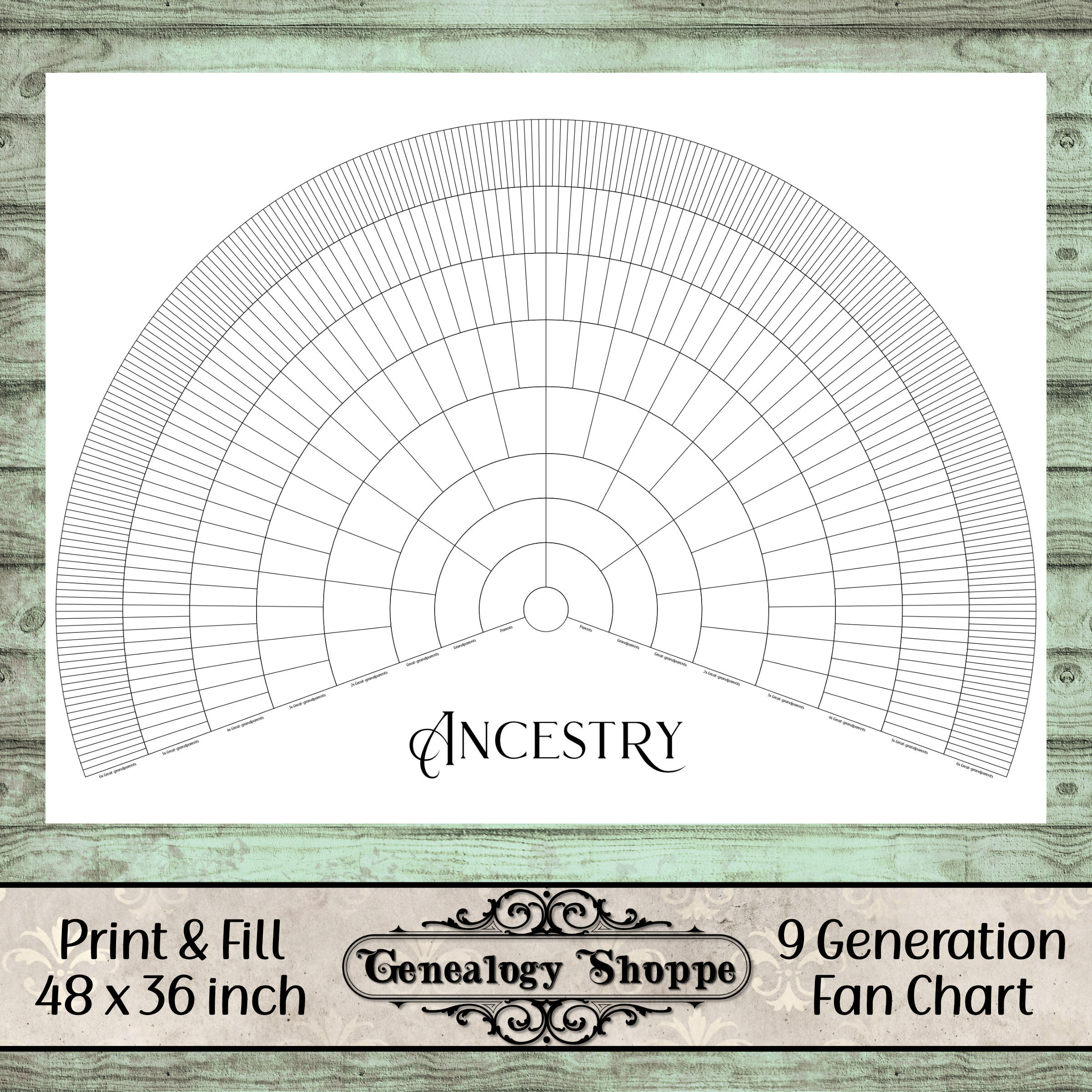 9 Generation Fan Chart, Print & Fill, Digital Printable Fan Chart ...