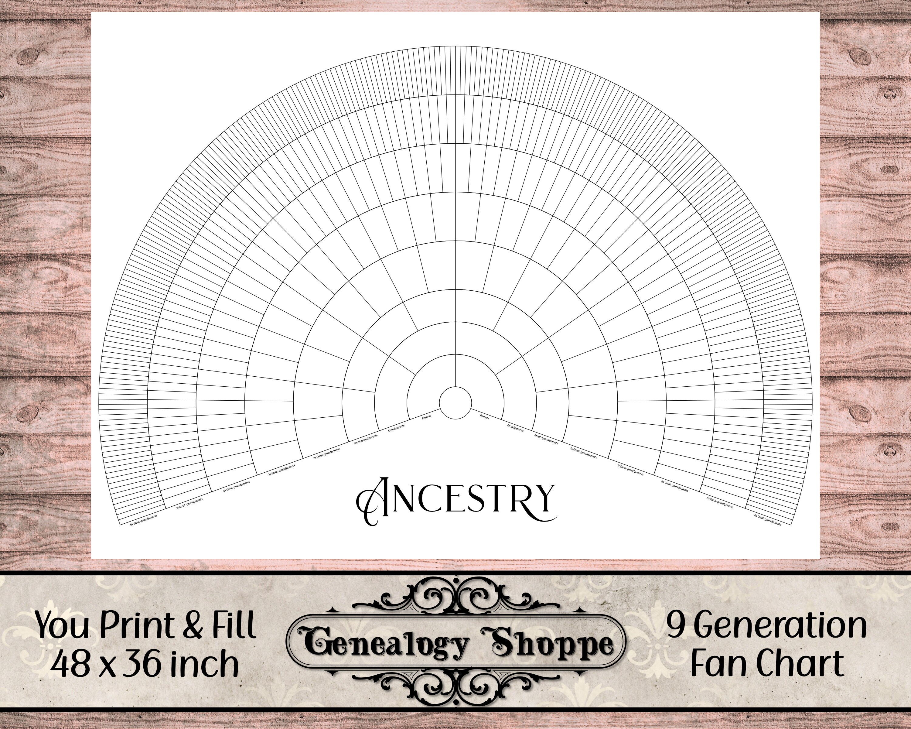 9 Generation Fan Chart Print & Fill Digital Printable Fan - Etsy