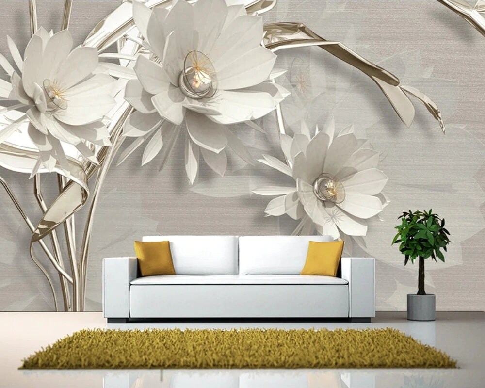 Embossed Flowers 3D Wallpaper, Custom Size Wallpaper, Accent Wallpaper ...