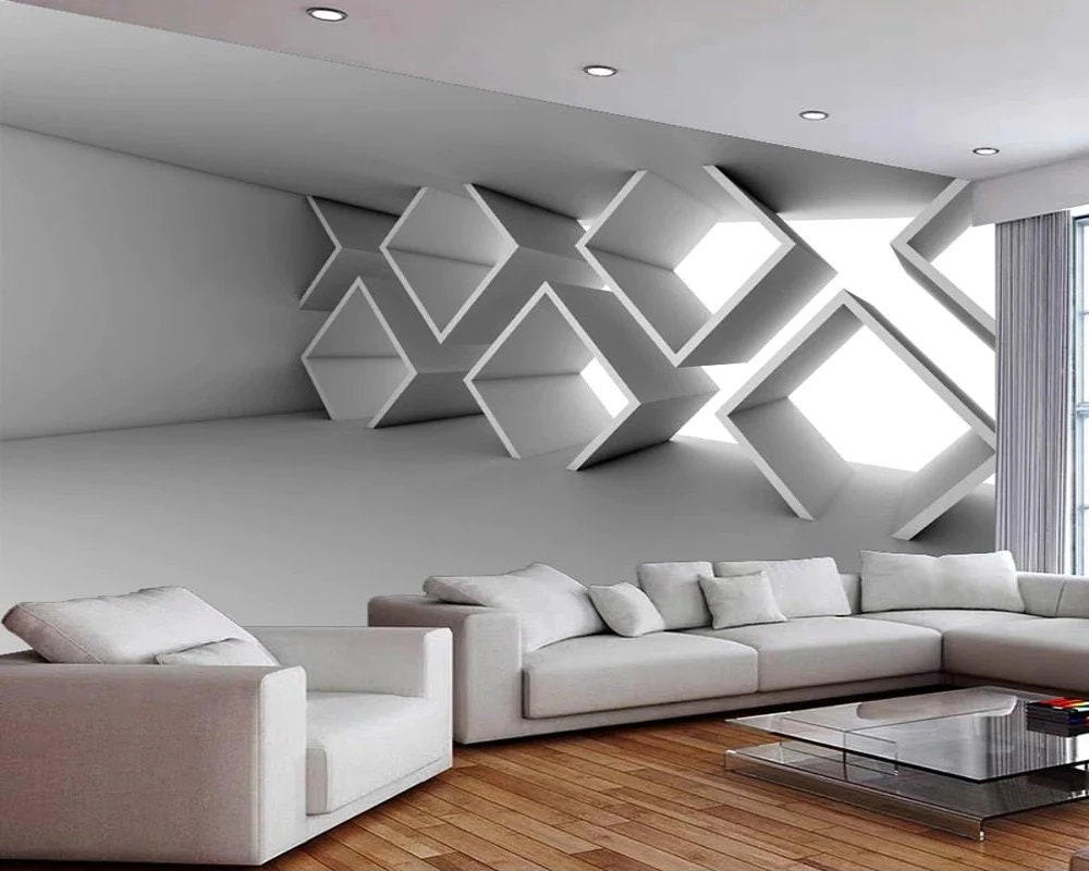 Stereoscopic Cubes Modern 3D Wallpaper, Custom Size Wallpaper, Accent ...