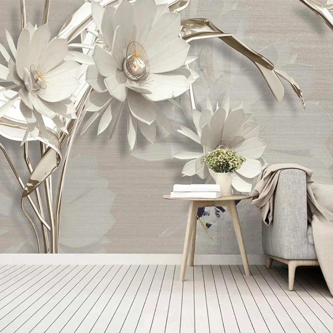Embossed Flowers 3D Wallpaper, Custom Size Wallpaper, Accent Wallpaper ...