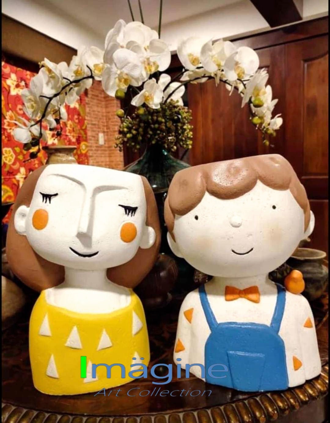 Boy Design Flower Vase, Designer Look Stonecast Boy Pot for Indoor and ...