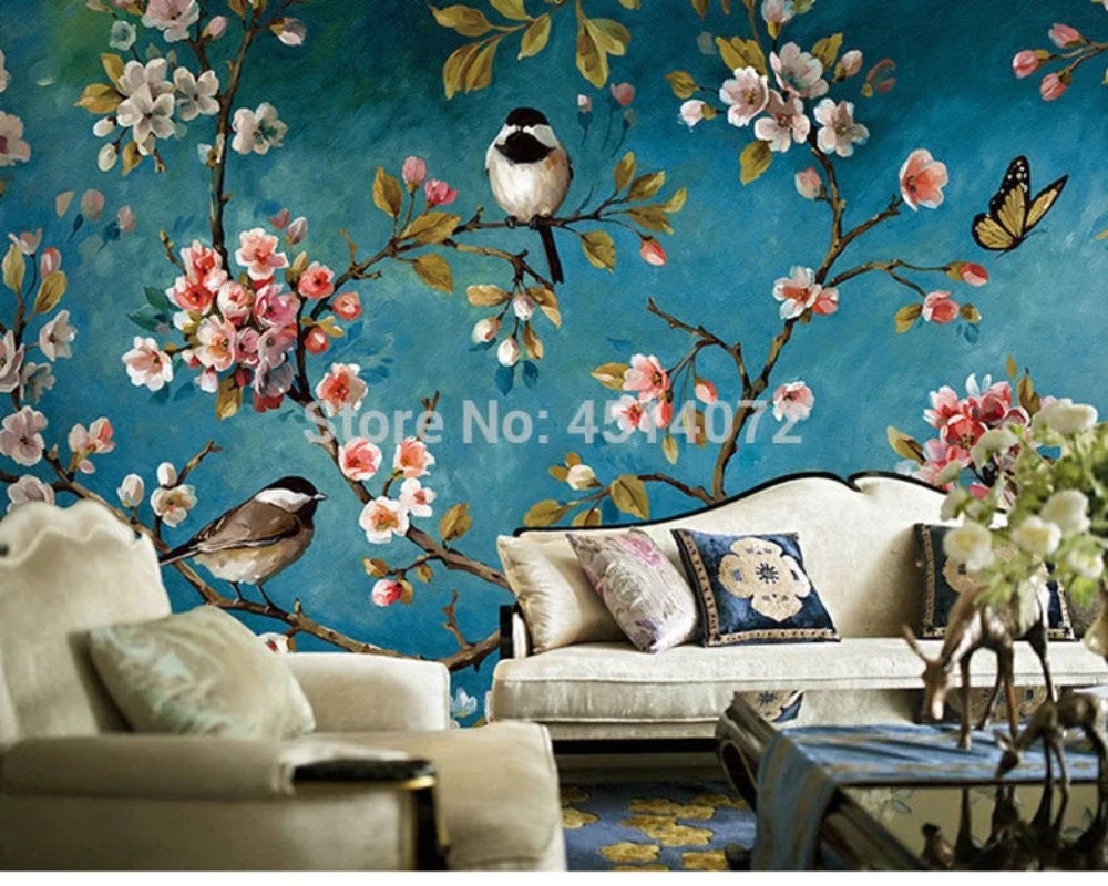 Floral Painting 3D Wallpaper, Custom Size Wallpaper, Accent Wallpaper ...