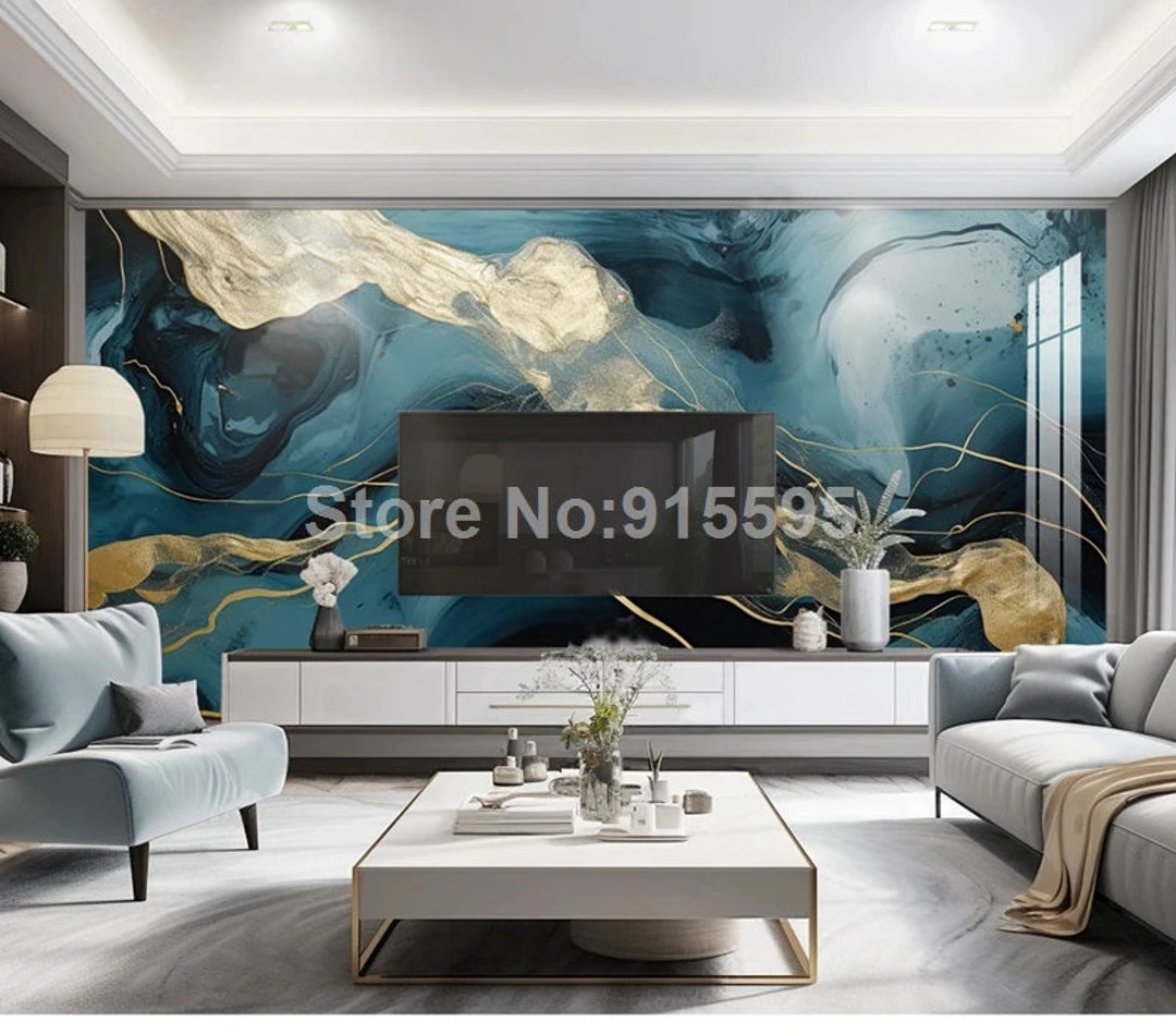 Green & Gold Graffiti Marble 3D Wallpaper, Custom Size Wallpaper ...