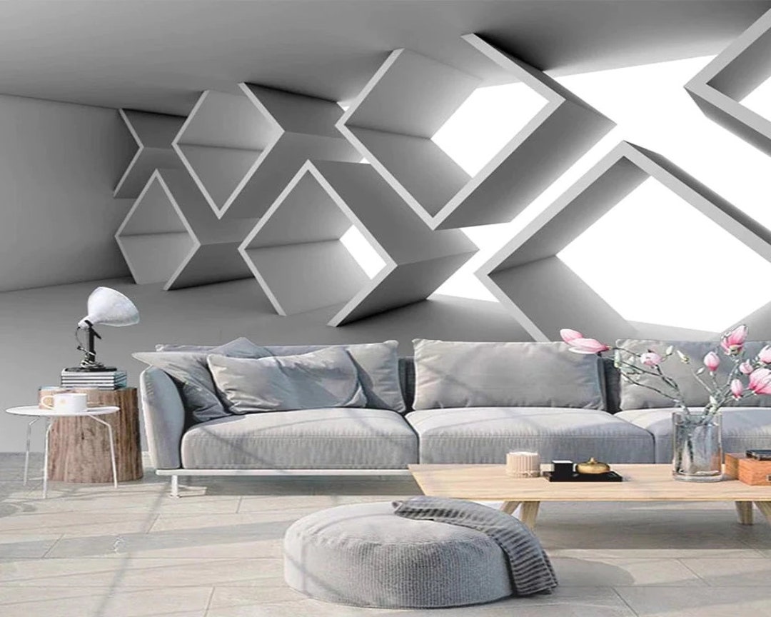Stereoscopic Cubes Modern 3D Wallpaper, Custom Size Wallpaper, Accent ...