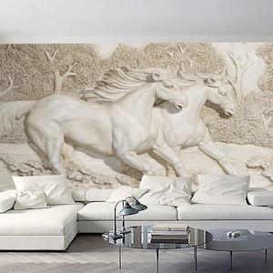 Euro Rustic Horse Wallpaper, Custom Size Wallpaper, Accent Wallpaper ...