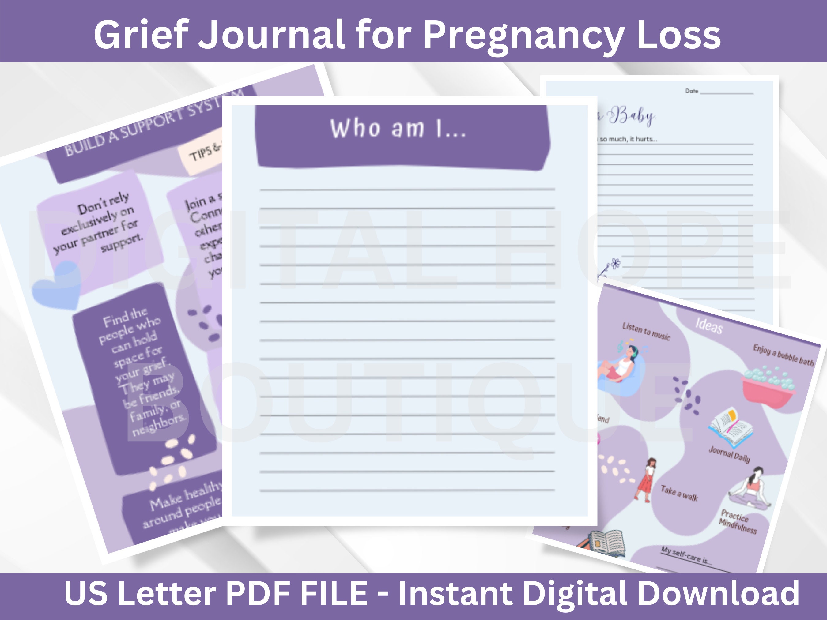 Miscarriage Grief Journal, Pregnancy Loss Therapy Worksheets, Baby Loss ...