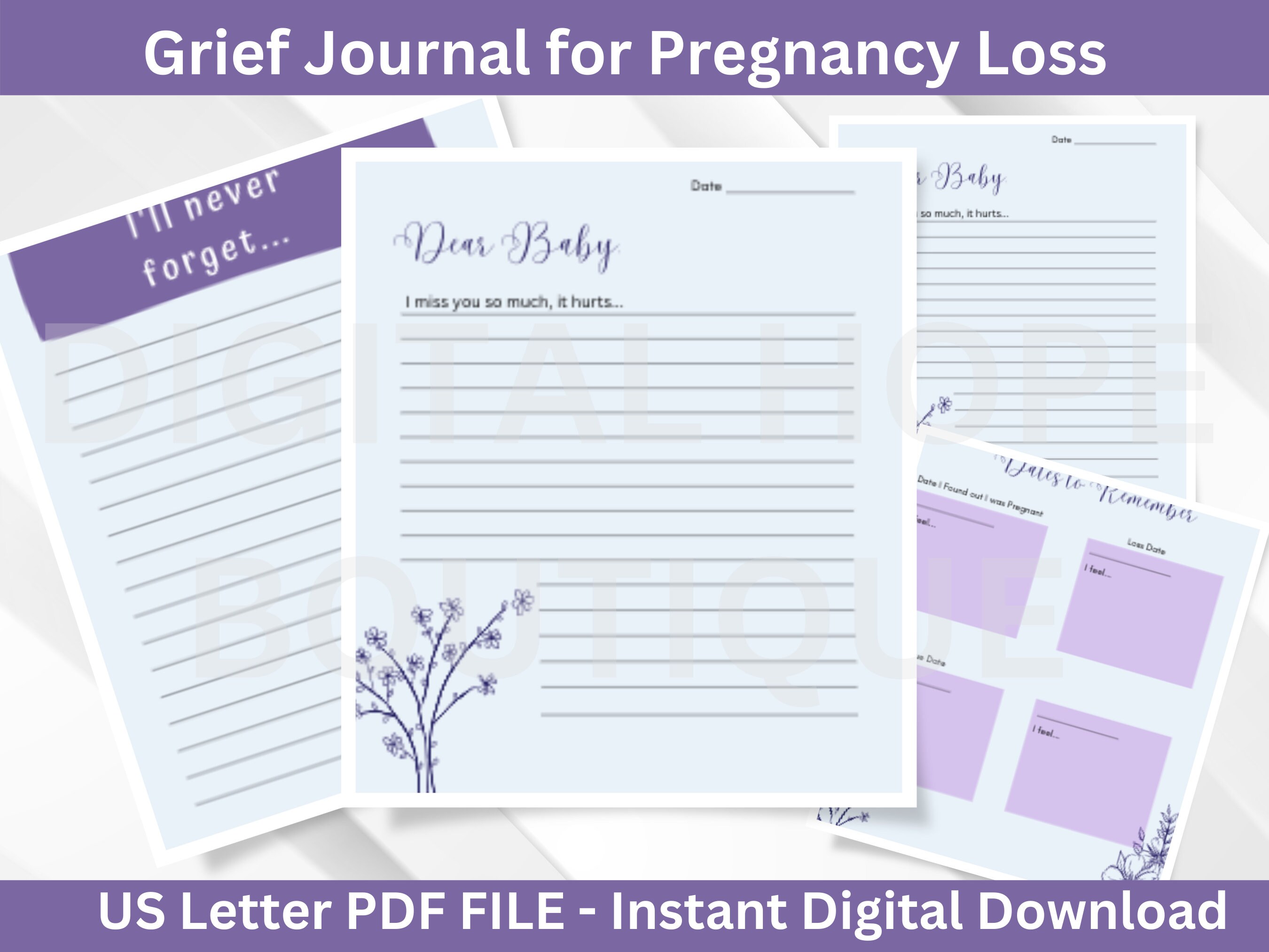 Miscarriage Grief Journal, Pregnancy Loss Therapy Worksheets, Baby Loss ...