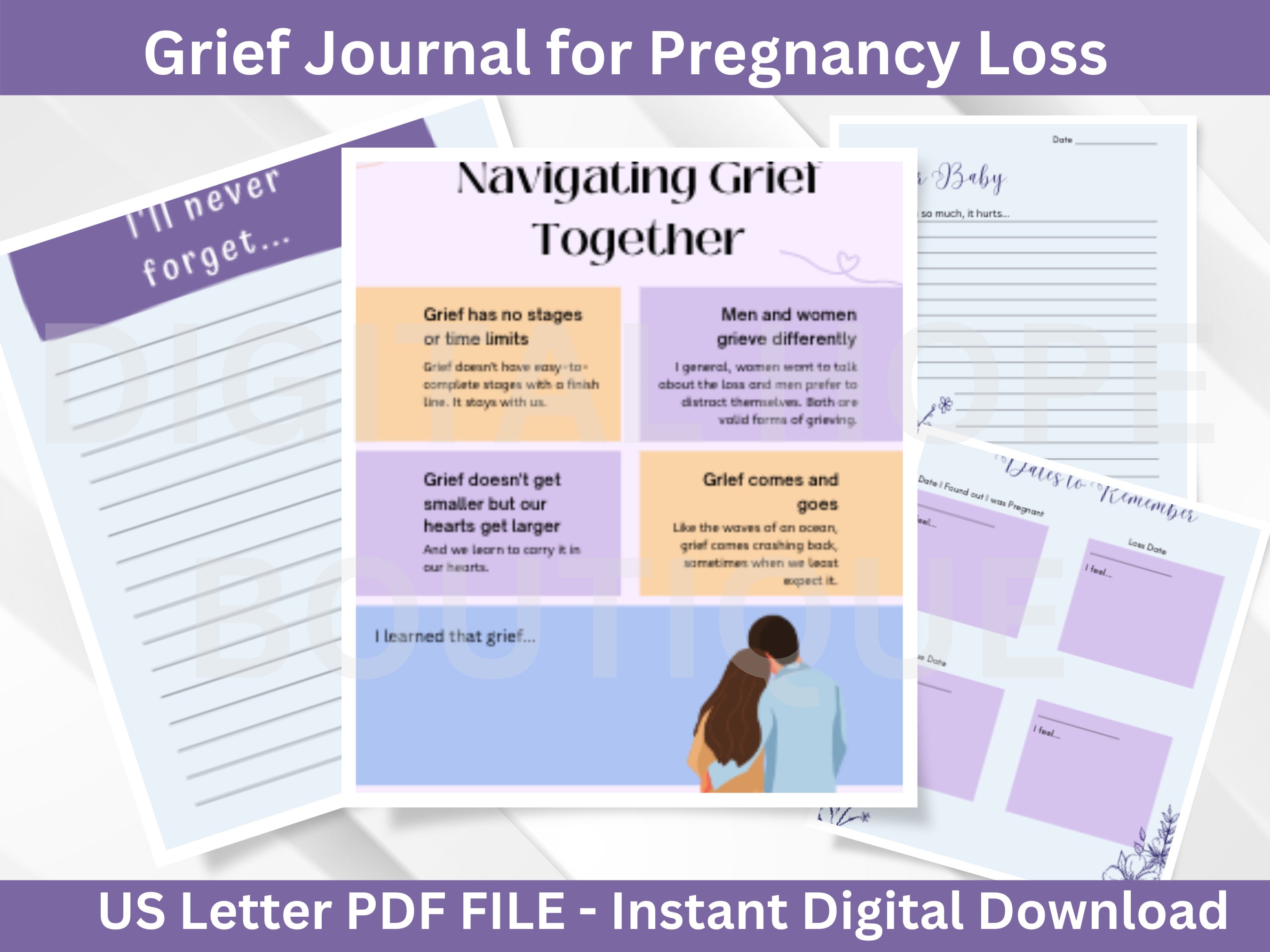 Miscarriage Grief Journal, Pregnancy Loss Memory Book (instant ...