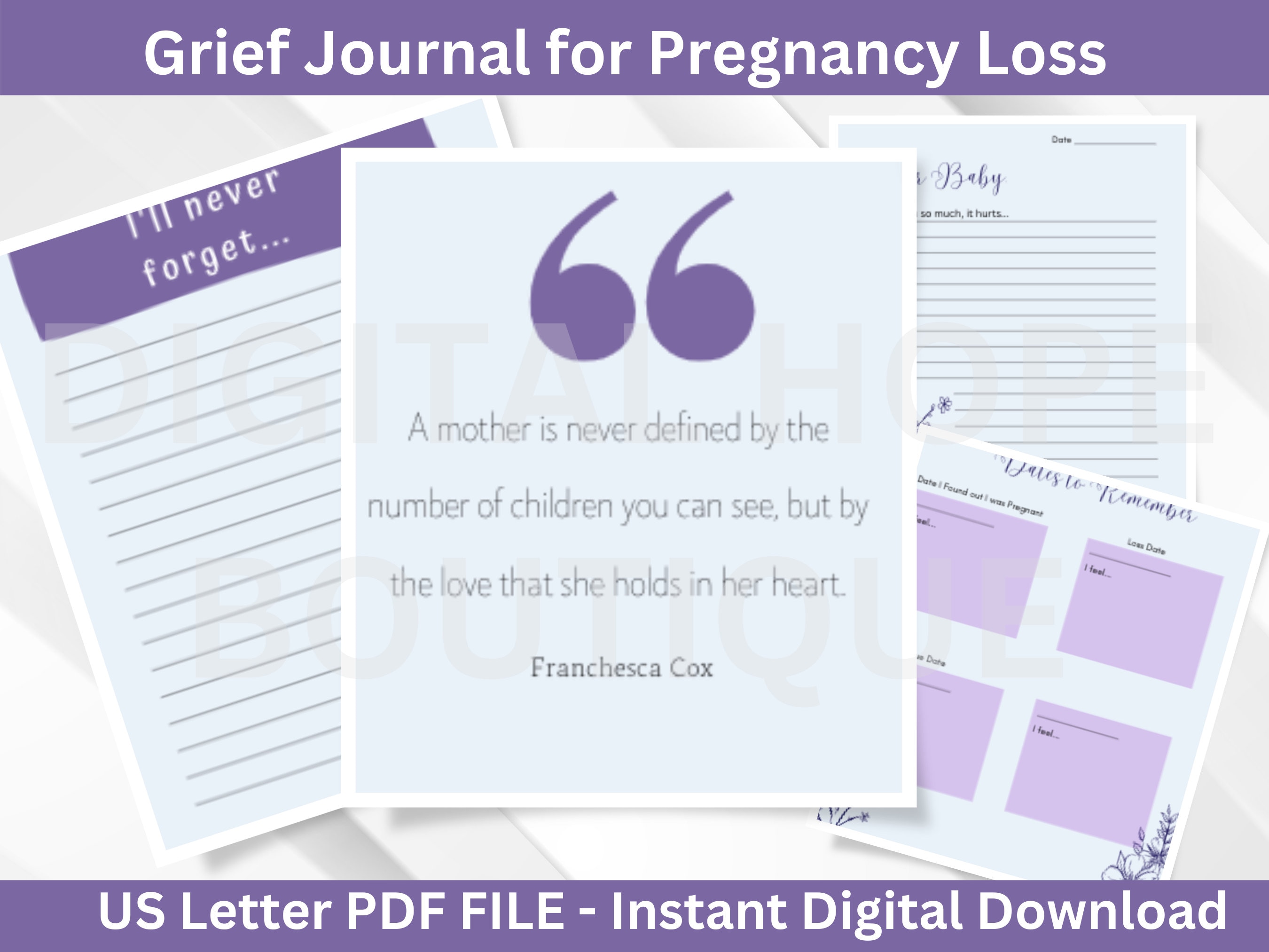 Miscarriage Grief Journal, Pregnancy Loss Therapy Worksheets, Baby Loss ...