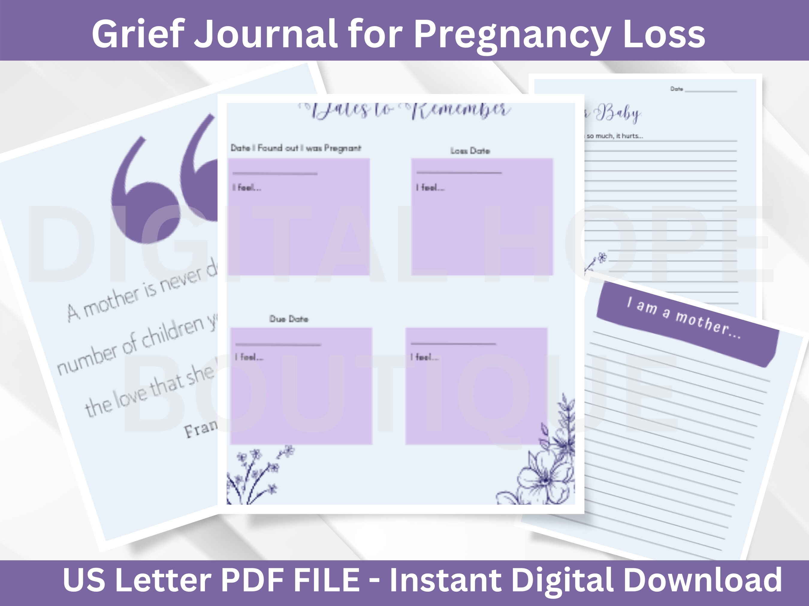 Miscarriage Grief Journal, Pregnancy Loss Therapy Worksheets, Baby Loss ...