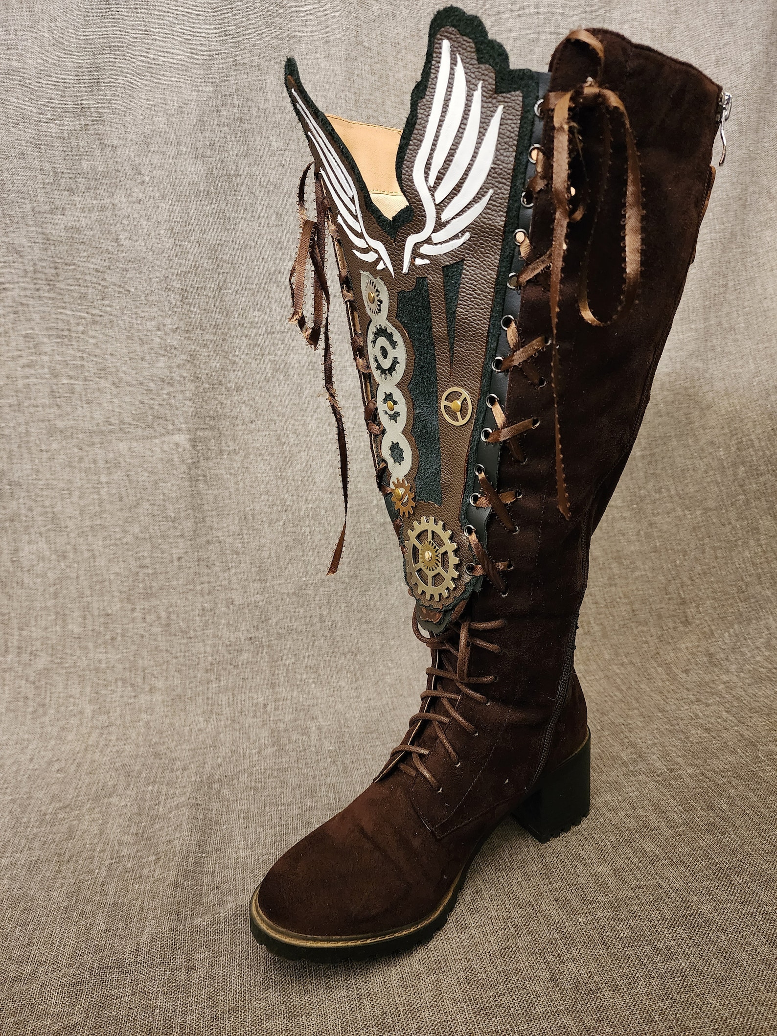Steampunk Boot Extenders for Extra Wide Calf ! Wings and Gears - Laces ...