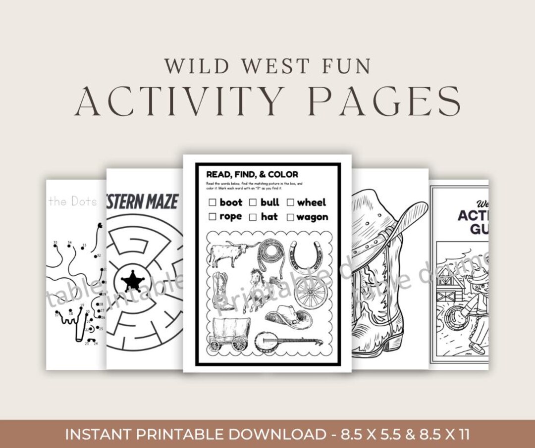 Western Kids Activity Guide, Downloadable Pages, Word Search, Ages 5-9 ...