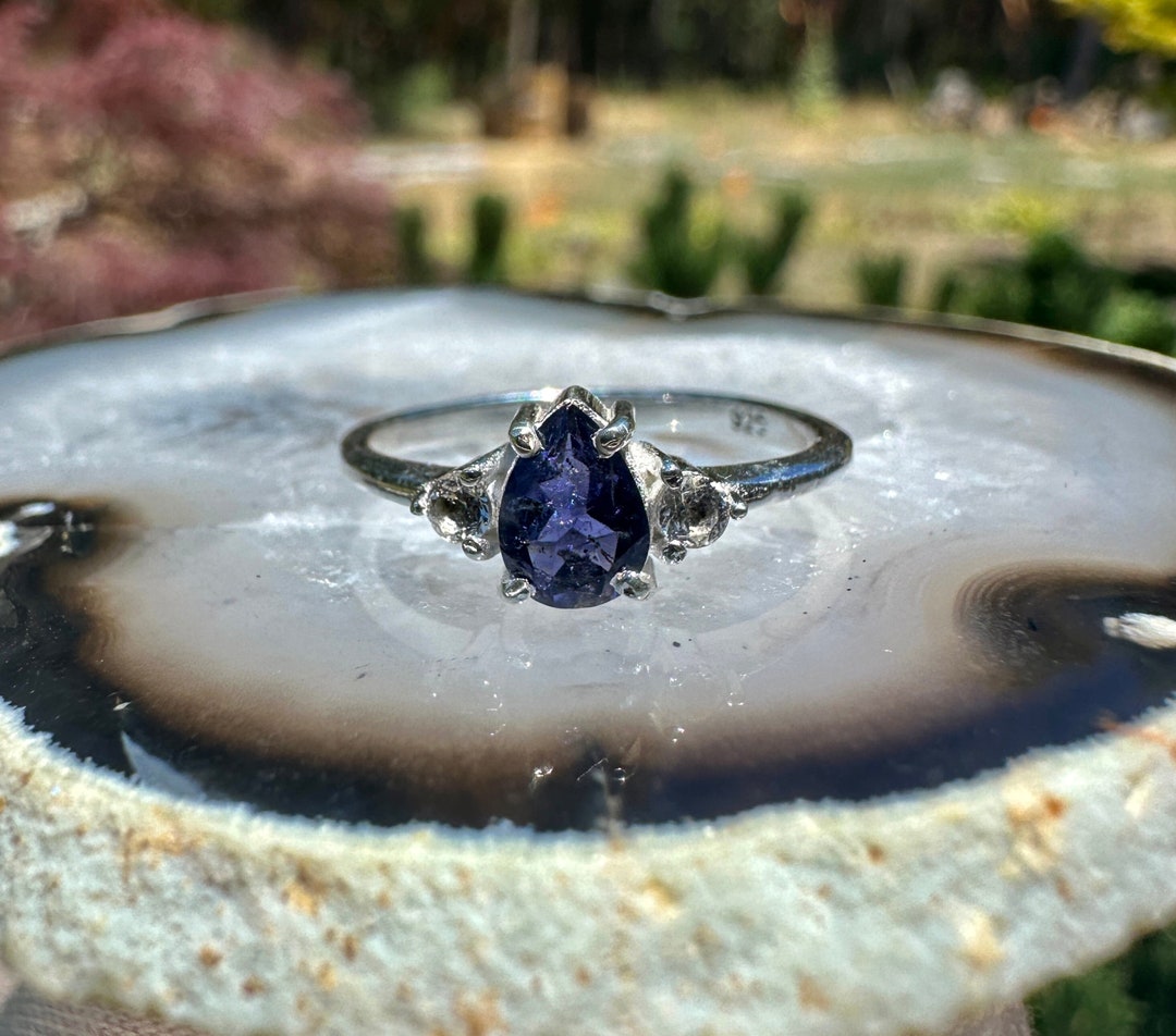Iolite and White Topaz Ring | Sterling Silver Ring | Violet Gemstone ...