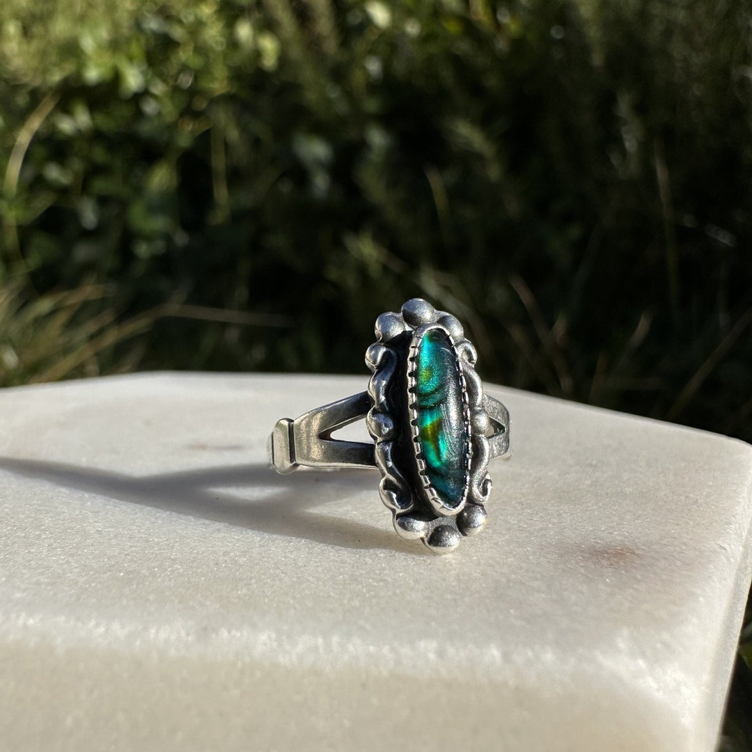 Sterling Silver and Abalone Inlay Ring - Etsy