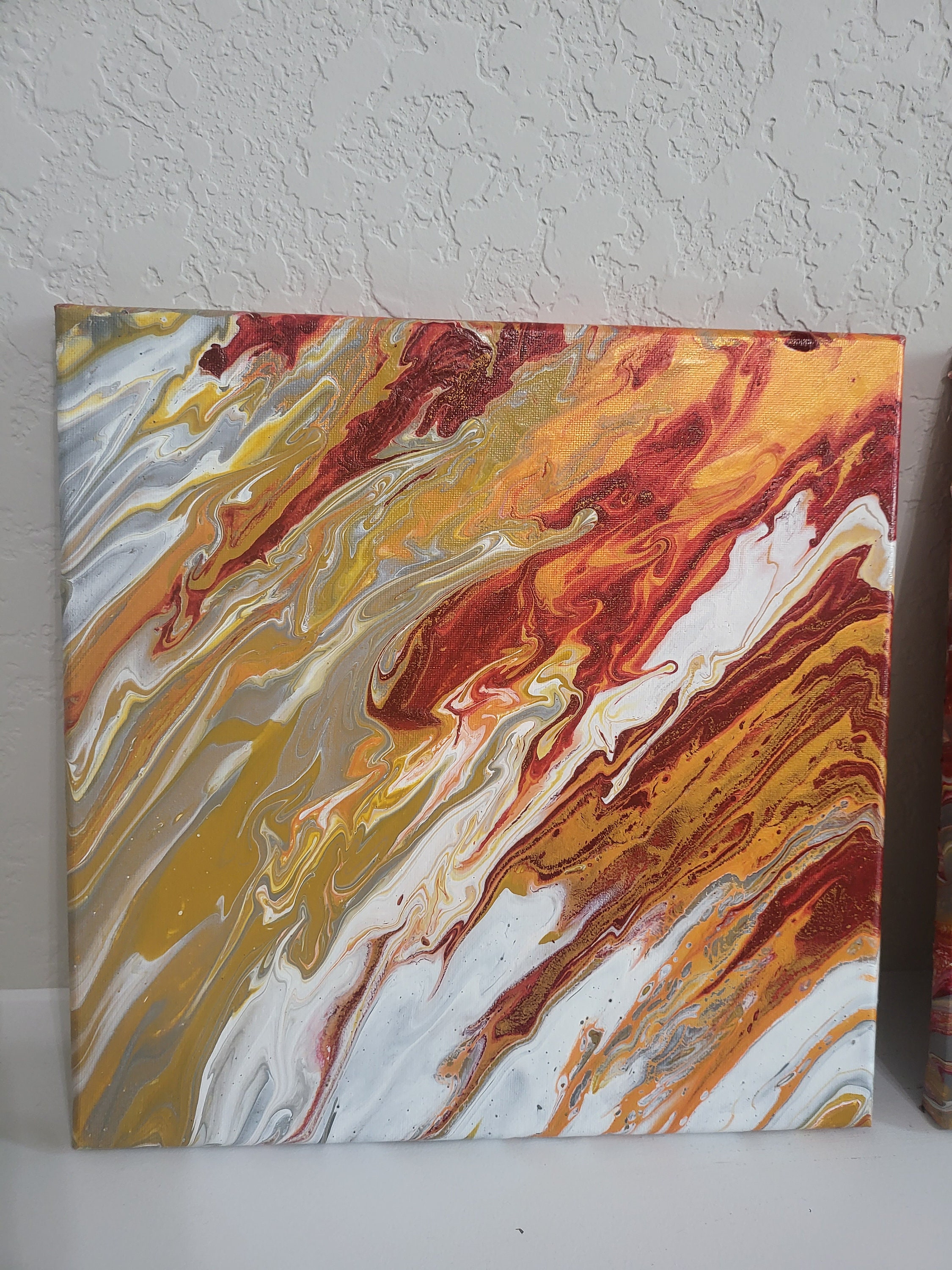 Abstract Art Set of 3 12 X 12 on Fire Red Gray - Etsy