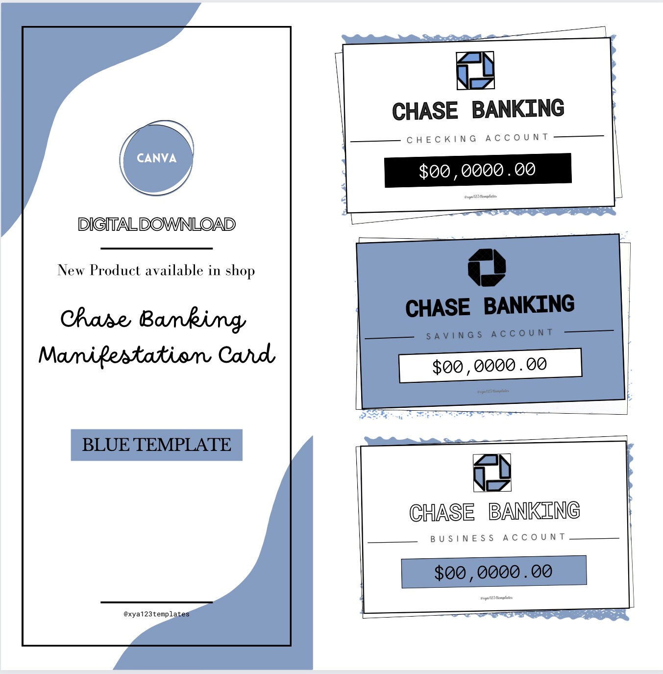 Blue Money Manifestation Checks Editable Printable PDF Blank Canva ...