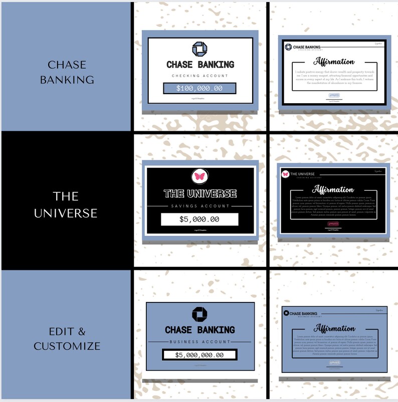 Blue Money Manifestation Checks Editable Printable PDF Blank Canva ...