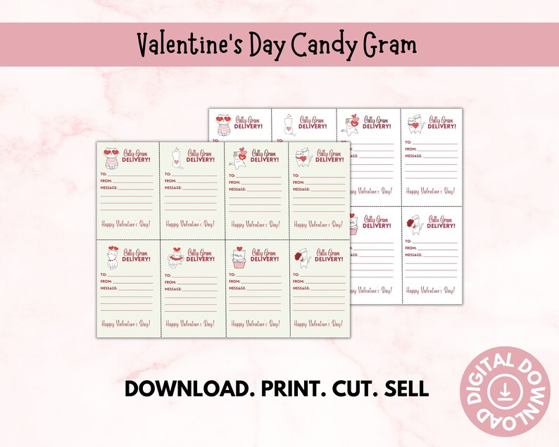 Valentine's Candy Gram Printable, Classroom Valentine, Cat Valentine ...