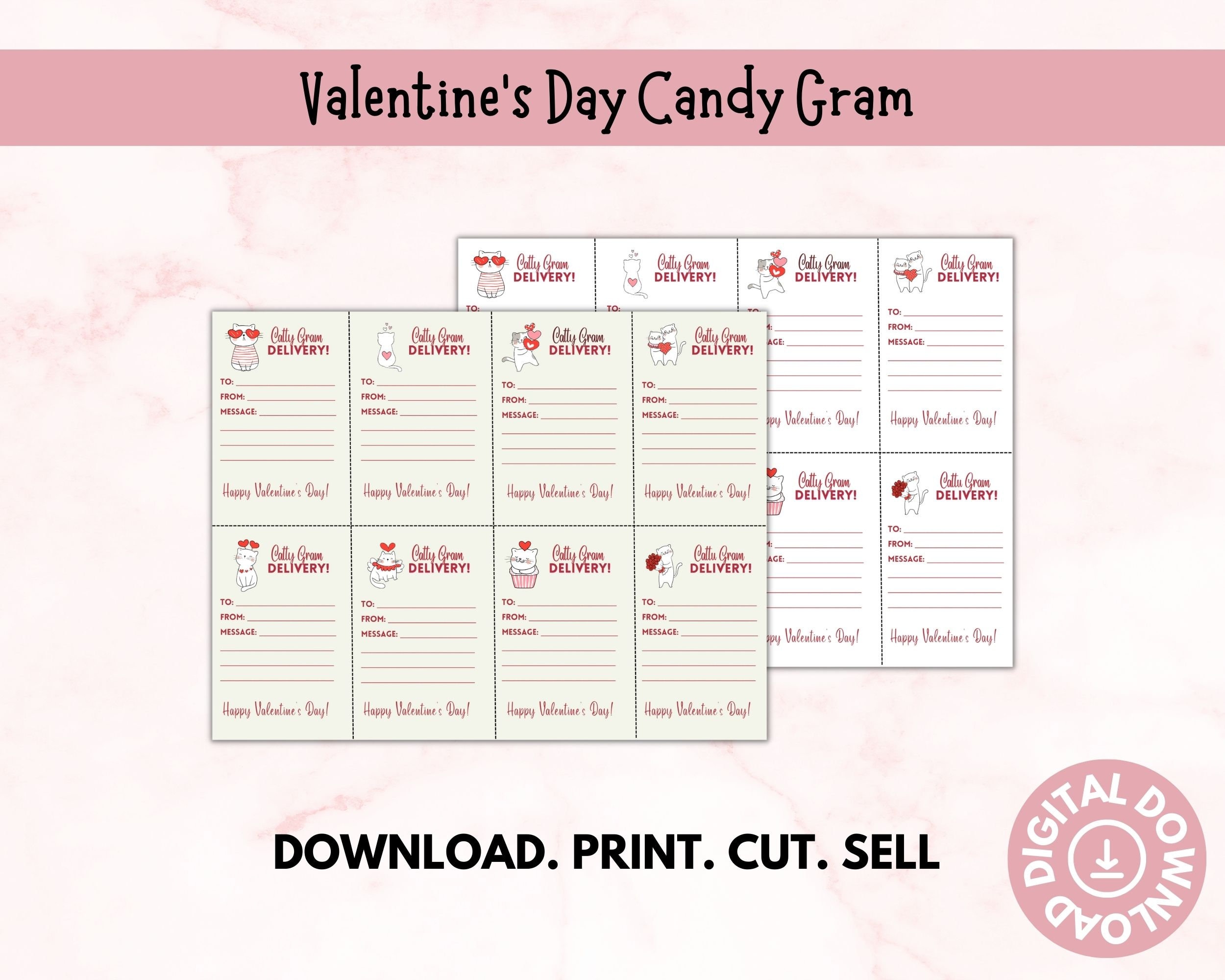 Valentine's Candy Gram Printable, Classroom Valentine, Cat Valentine ...