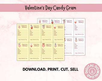 Valentine's Candy Gram Printable, Classroom Valentine, Cat Valentine ...