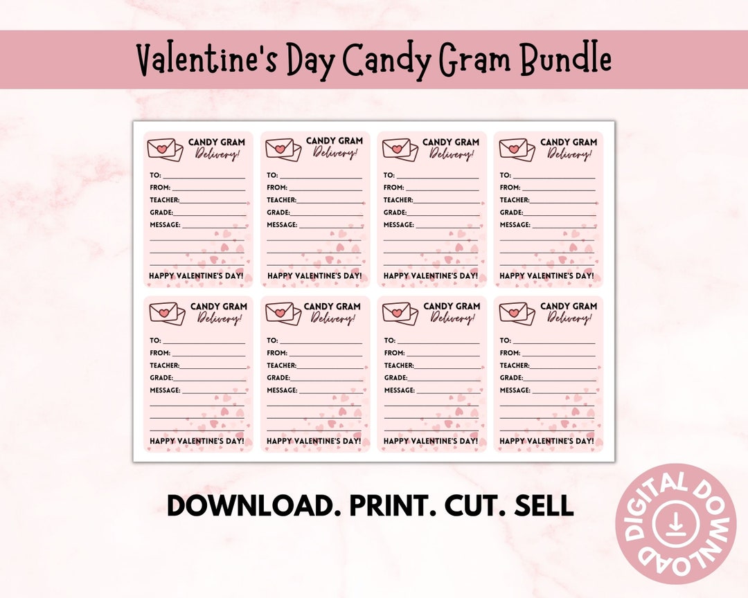 Valentine's Candy Gram Printable, Classroom Valentine, Valentine Card ...