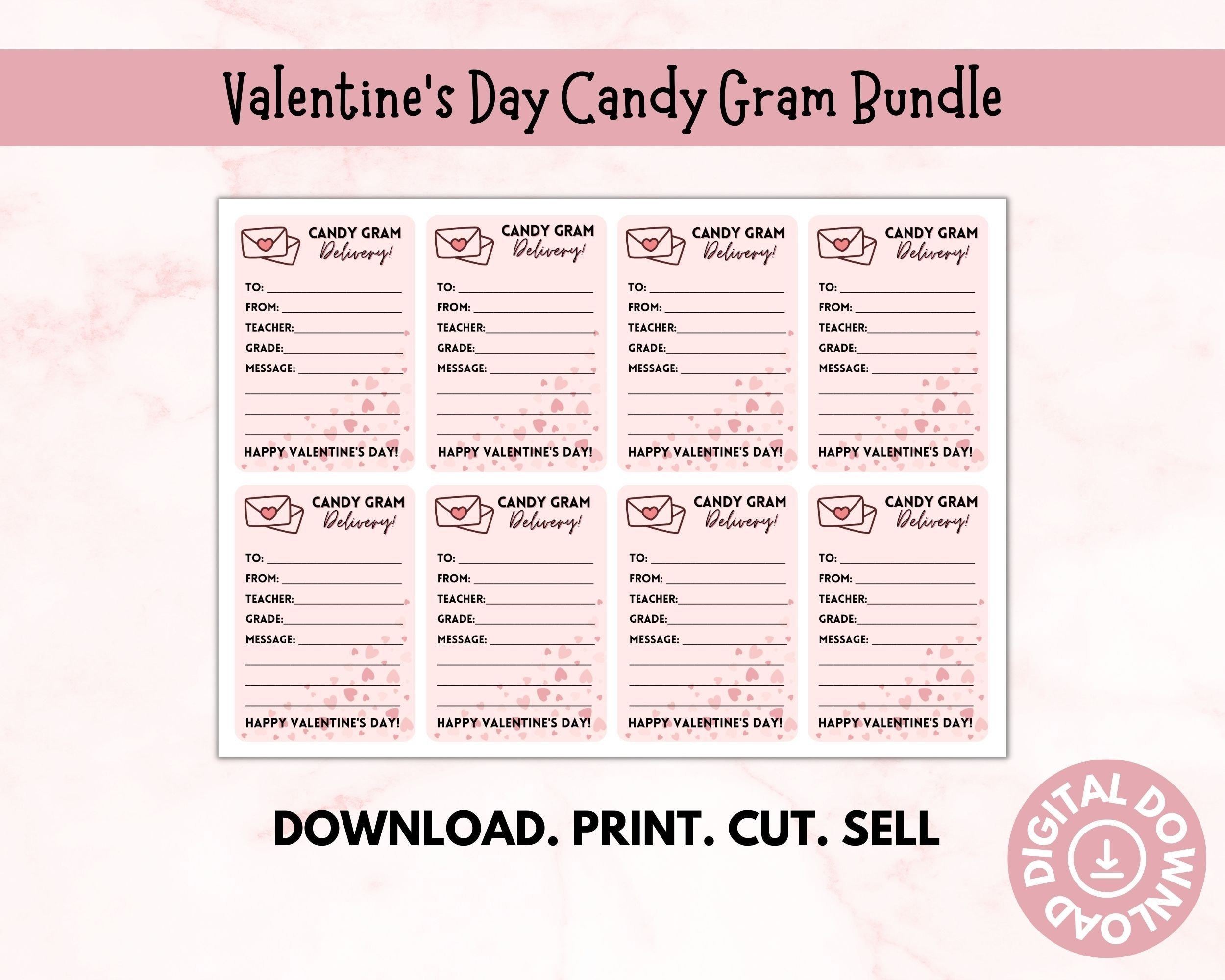 Valentine's Candy Gram Printable, Classroom Valentine, Valentine Card ...