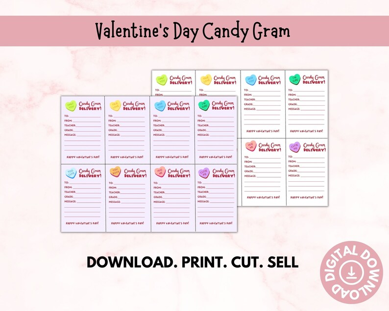 Valentine's Candy Gram Printable, Classroom Valentine, Valentine Card ...