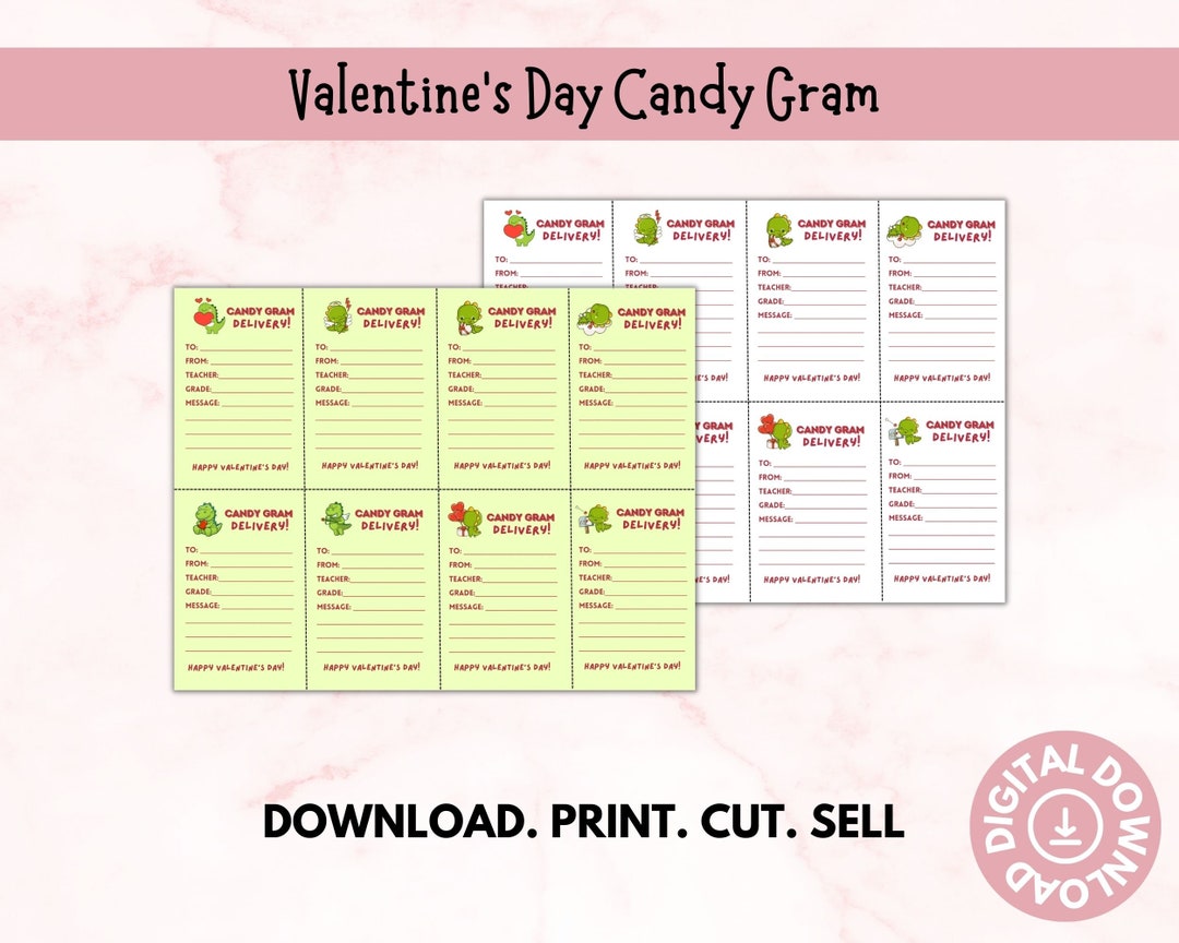 Valentine's Candy Gram Printable, Classroom Valentine, Candy Gram ...