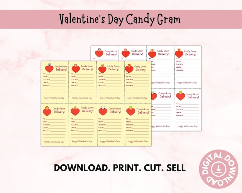 Valentine's Candy Gram Printable, Classroom Valentine, Valentine Card ...