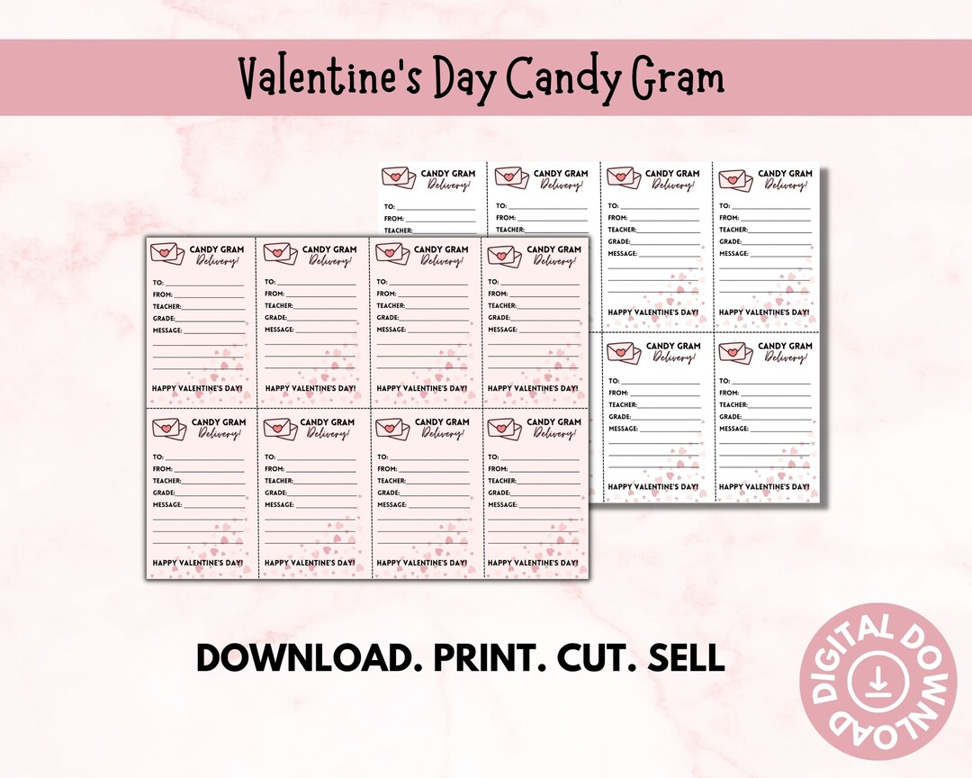 Valentine's Candy Gram Printable, Classroom Valentine, Valentine Card ...