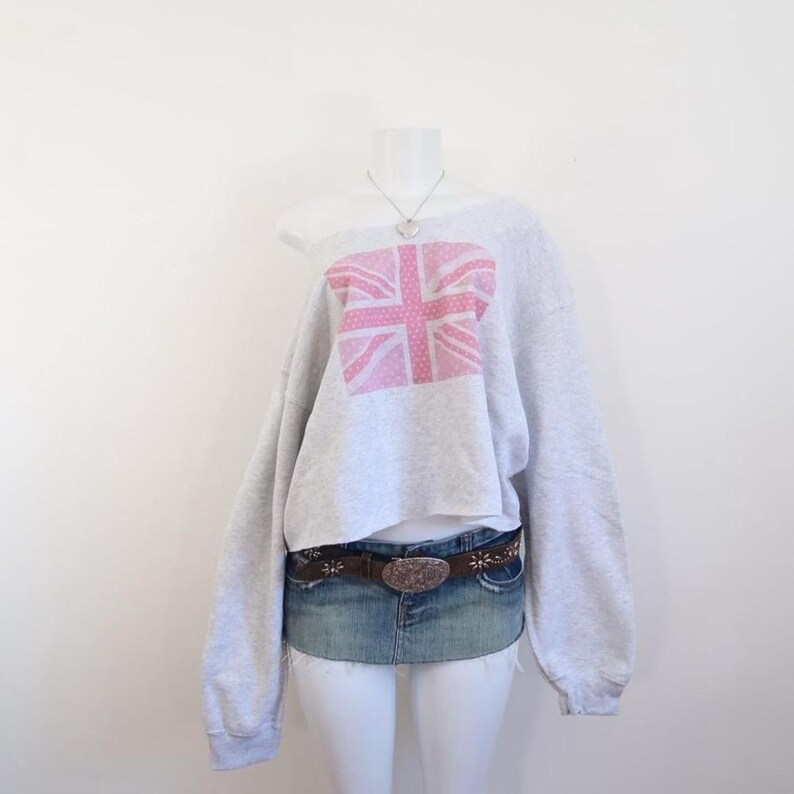 Y2k Union Jack Pink One Shoulder Sweatshirt Grey Cropped Top - Etsy UK