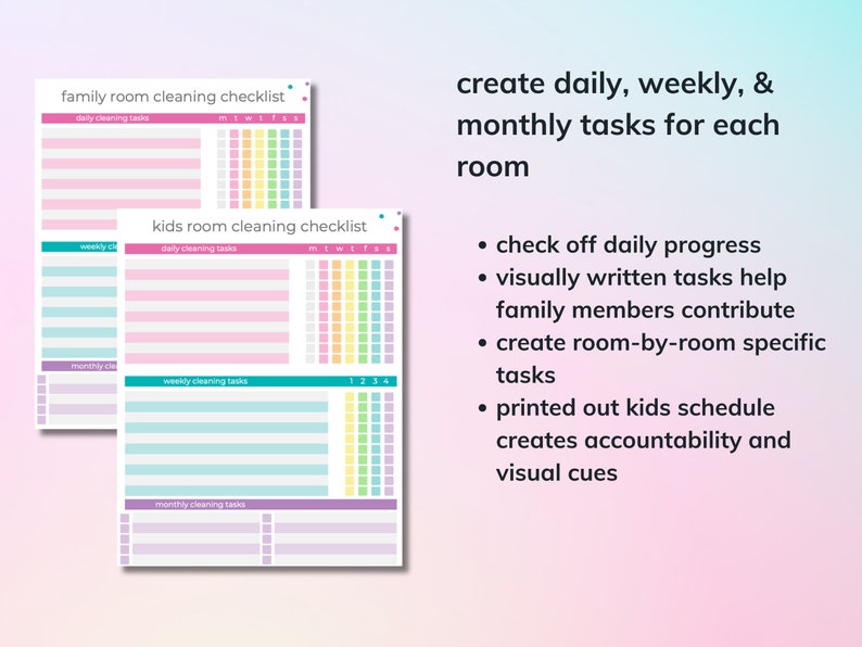 Cleaning Checklist Room by Room | Cleaning Checklist for Kids Printable ...