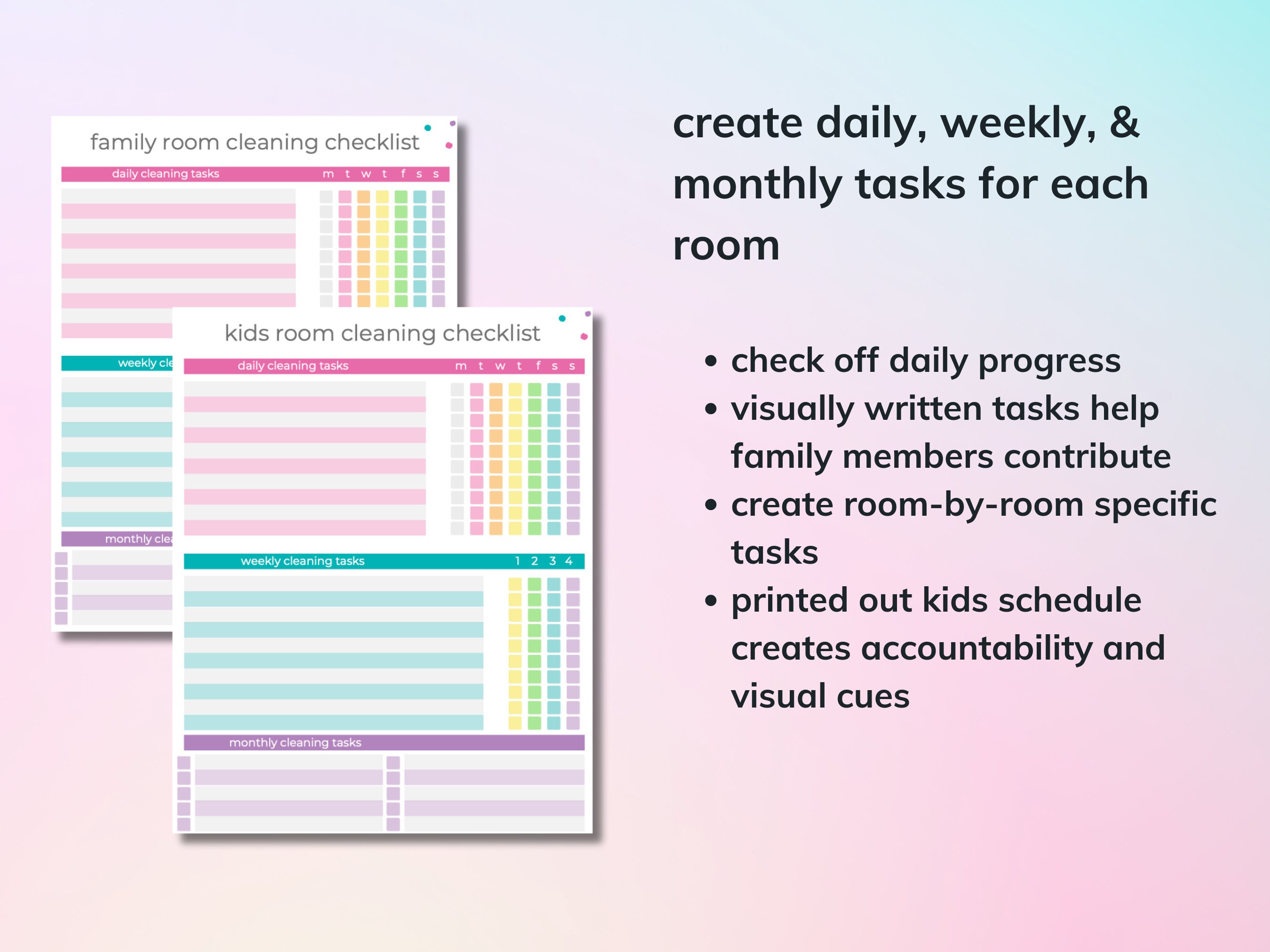 Cleaning Checklist Room by Room | Cleaning Checklist for Kids Printable ...