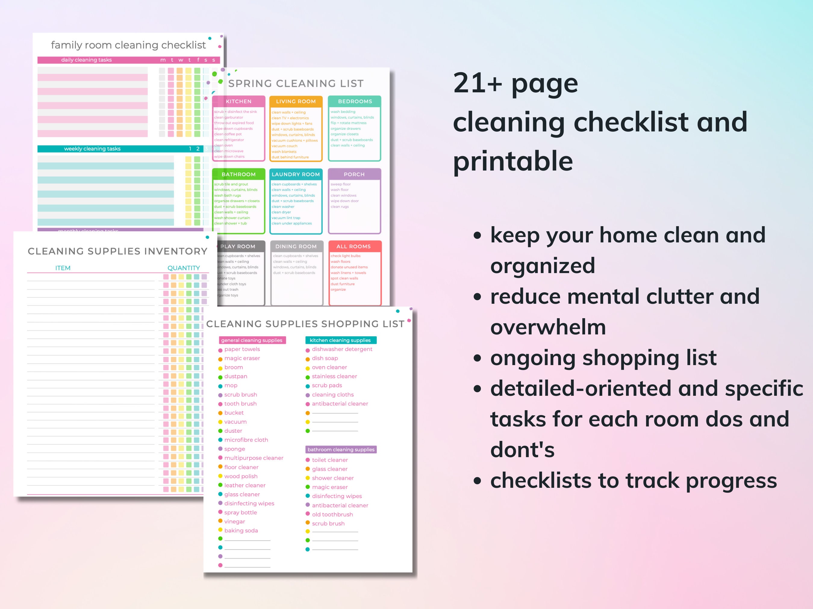 Cleaning Checklist Room by Room | Cleaning Checklist for Kids Printable ...