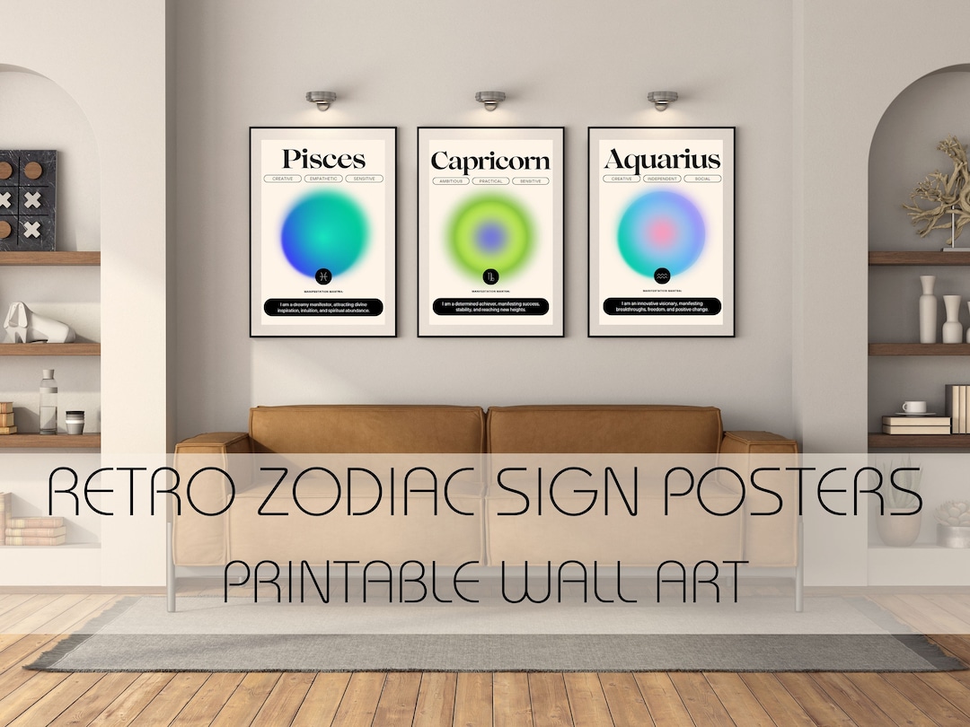 Retro Zodiac Sign Posters, Instant Download Wall Art, Prints, Colorful ...
